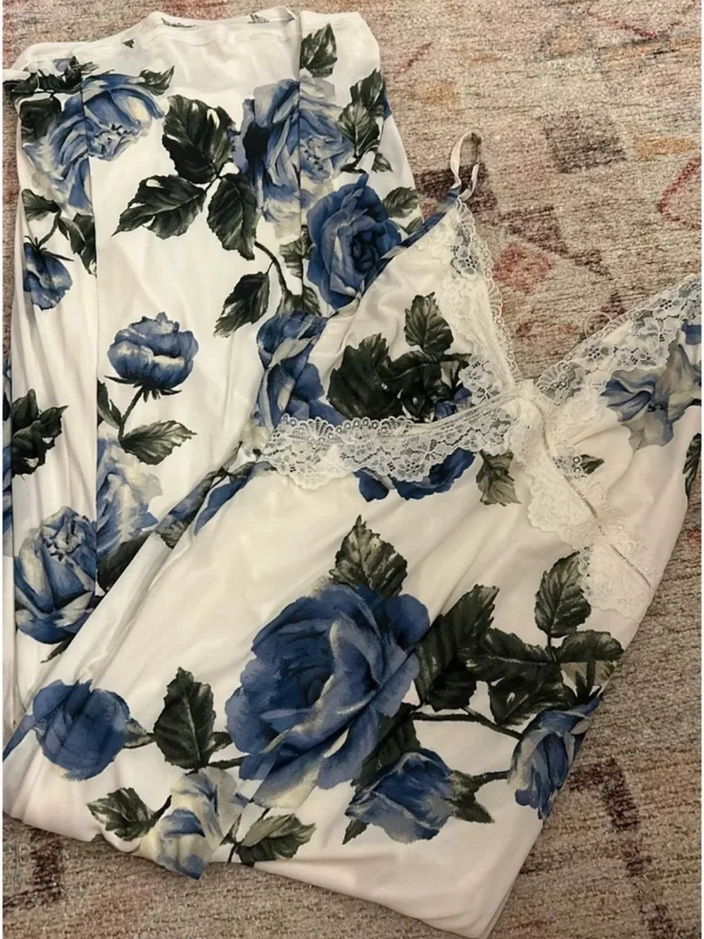 Dresses | White Slip Dress With Blue Floral Print | Poshmark